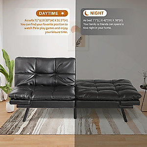 MUUEGM Futon Sofa Bed, 71" Futon Couch Filled with Memory Foam, Modern Loveseat with Adjustable Backrests Armrests, Sofas for Living Room, Game Room, Office, Dormitory.Black Leather