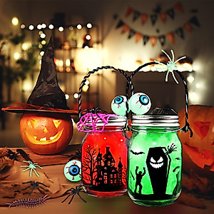 Halloween Crafts for Kids, 4 PCS Halloween Mason Jar with Accessories for DIY Craft, Halloween Art Party Favor Supplies, Halloween Decoration Trick or Treating, Classroom Halloween Art Activities