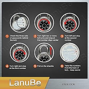 LanuBe Lock Standard Dial Combination Lock, 2 in. Wide, with Different Combinations, Black Turnplate, Pack of 24; Lock for School, Employee, Gym & Sports Locker, Case, Toolbox, Fence and so on