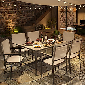 COCLUB 7 Piece Patio Dining Set for 6 Outdoor Furniture Table and Chairs Set with 2 Swivel Chairs 4 Regular Textilene Chairs and 1 Large Table with Umbrella Hole for Yard Garden Lawn Porch & Poolside