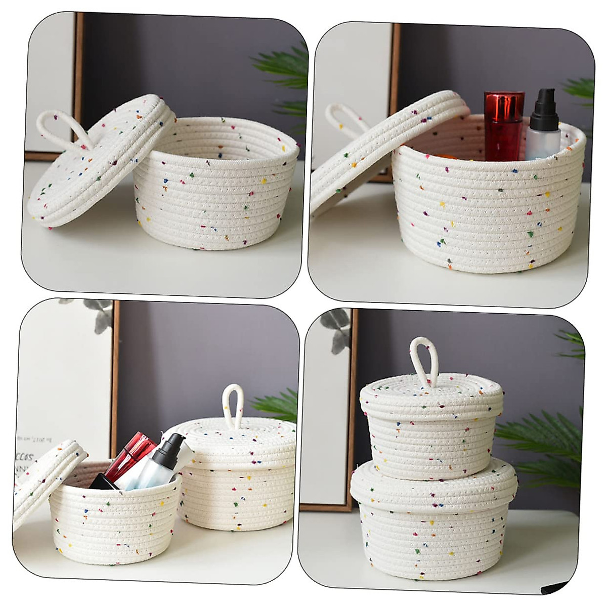 Cabilock 2pcs Storage Box mini decor snacks container desk top decor white woven storage basket woven rope basket small cotton rope basket Makeup Storage Basket Decorative Desktop Basket