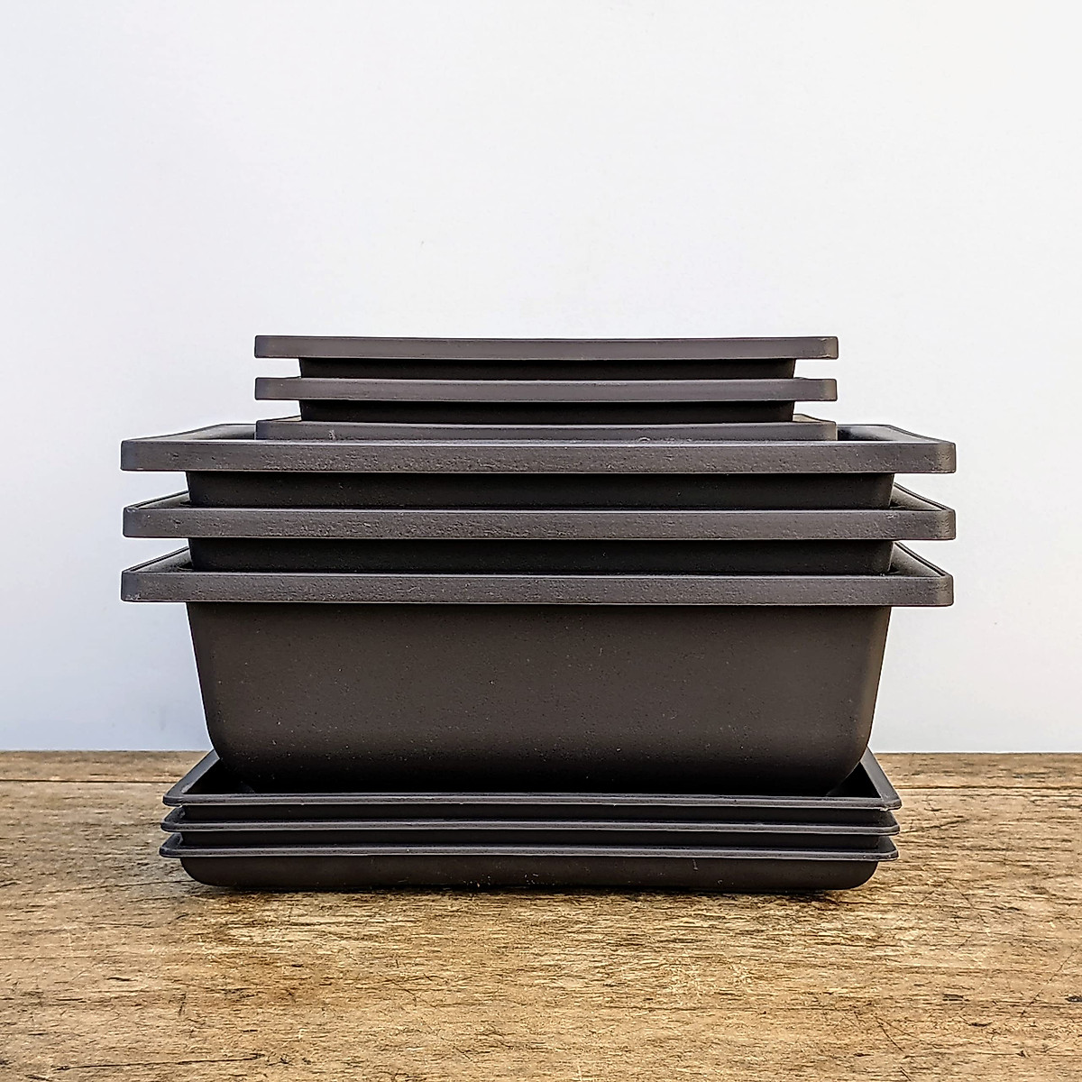 Tinyroots Bonsai Training Pots with Humidity Trays - Built in Mesh, 6" and 8" Large Planter Combo Pack + Made from Durable Shatter Proof Poly-Resin (Set of 6 Pot Set)…