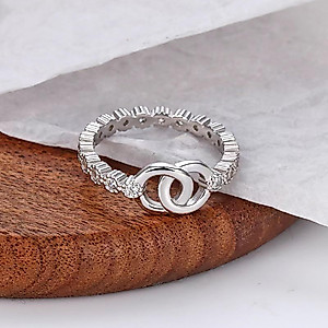 IPEPPY 925 Sterling Silver Band Ring For Women Infinity Circular Interlocked Ring Zircon Link Finger Ring Eternity Promise Ring For Couple Wedding Statement Ring Jewelry Gifts for Her