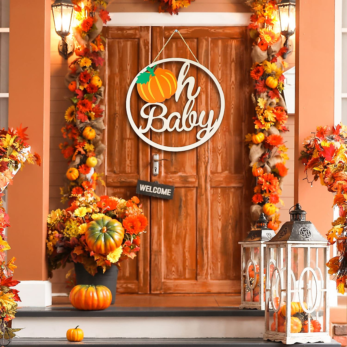 Little Pumpkin Baby Shower Decorations, Oh Baby Pumpkin Wooden Sign for Fall Theme Baby Shower Party Supplies