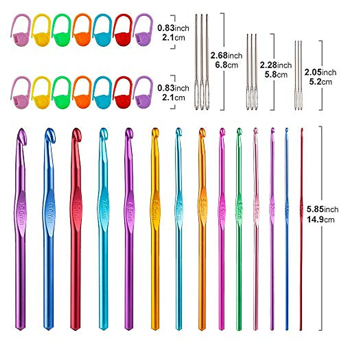 Vodiye 37 PCS Crochet Hooks Set, High Quality Coloured Aluminum Ergonomic Handle Crochet, Hook Needles for Arthritic Hands, with Stitch Markers and Large-Eye Blunt Needles