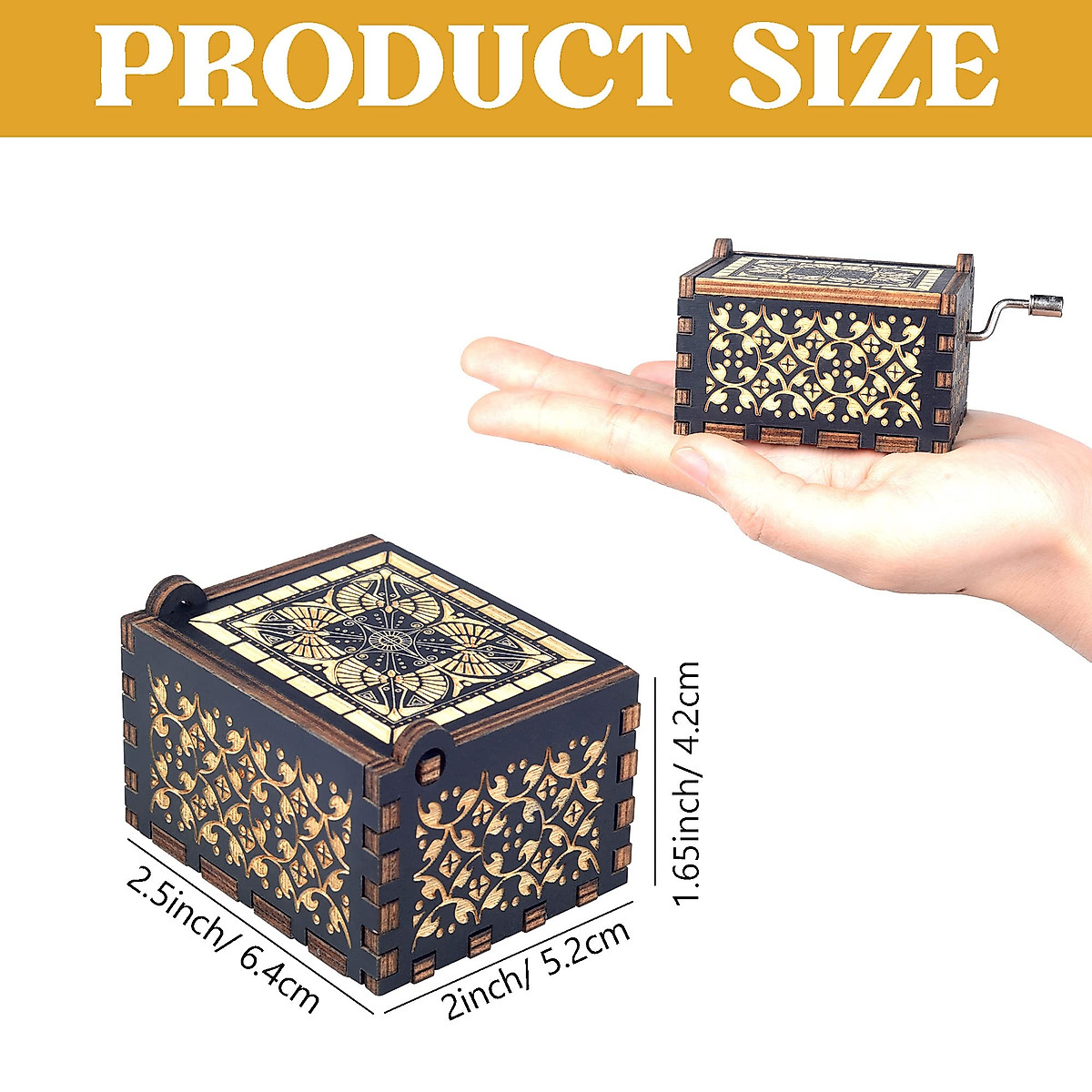 Kcikn Beauty Cute Hand-Crank Music Box for Him Her Small Wood Engrave Musical Box for Christmas Birthday Valentine's Day Black (Style C)