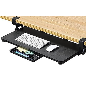ETHU Keyboard Tray Under Desk, 26.77" X 11.81" Large Size Keyboard Tray with C Clamp-on Mount Easy to Install, Computer Keyboard Stand, Ergonomic Keyboard Tray for Home and Office (Black)