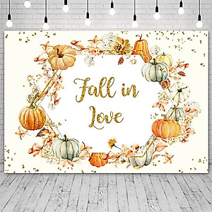 ABLIN 7x5ft Fall in Love Backdrop Autumn Pumpkin Flowers Photography Background Wedding Love Engagement Bridal Shower Party Decorations Banner Photo Booth Props