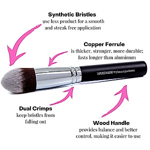 Under Eye Concealer Brush - Beauty Junkees Tapered Kabuki Brush with Soft Synthetic Bristles for Concealing, Blending, Setting, Buffing with Powder, Liquid, Cream Cosmetics, Vegan Makeup Brushes