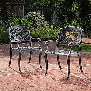 Christopher Knight Home Austin Outdoor Cast Aluminum Dining Chairs, 2-Pcs Set, Shiny Copper