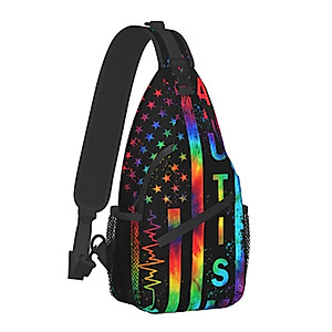 Autism Pattern Sling Backpack Travel Hiking Daypack Autism Awareness Crossbody Shoulder Bag For Women Men Teens