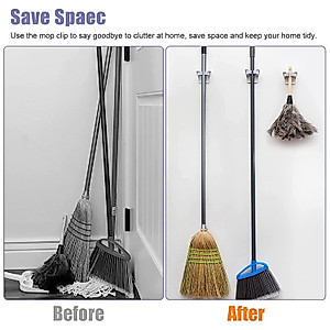 4 Pcs Broom Gripper Mop Racks Holders Wall Mount Self Adhesive Hanging Organizer, Free Punching Broom Folder, Suitable for Home Garage