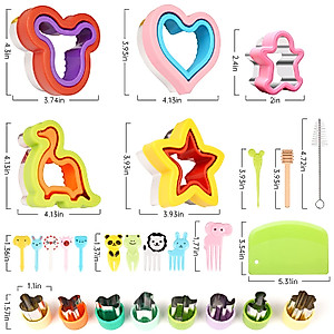 MOHOPE Cookie Cutters set for Kids Lunch -37Pcs, Sandwich Cutter and Sealer with Star, Heart, Dinosaur Shapes, Cartoon Animal Food Picks for Kids, Vegetable Fruit Cutters