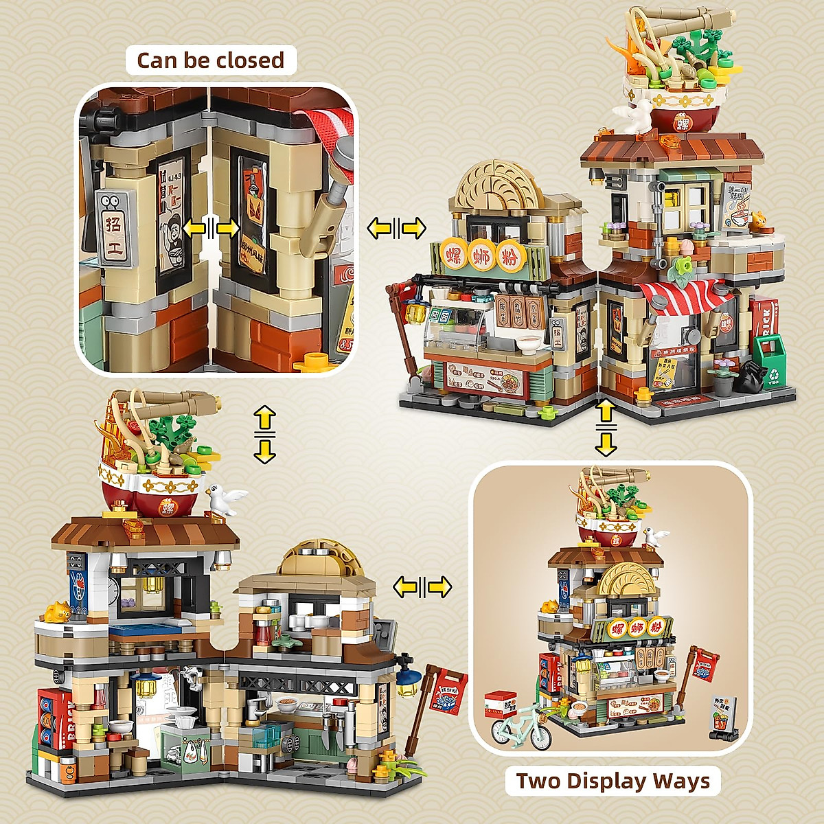 QLT Street View Noodle Shop Mini Building Blocks, MOC Creative Building Toys Model Set for Girls 7-9 Years Old, 870 PCS Simulation Architecture Construction Toy, Gift Idea for Kids Adults