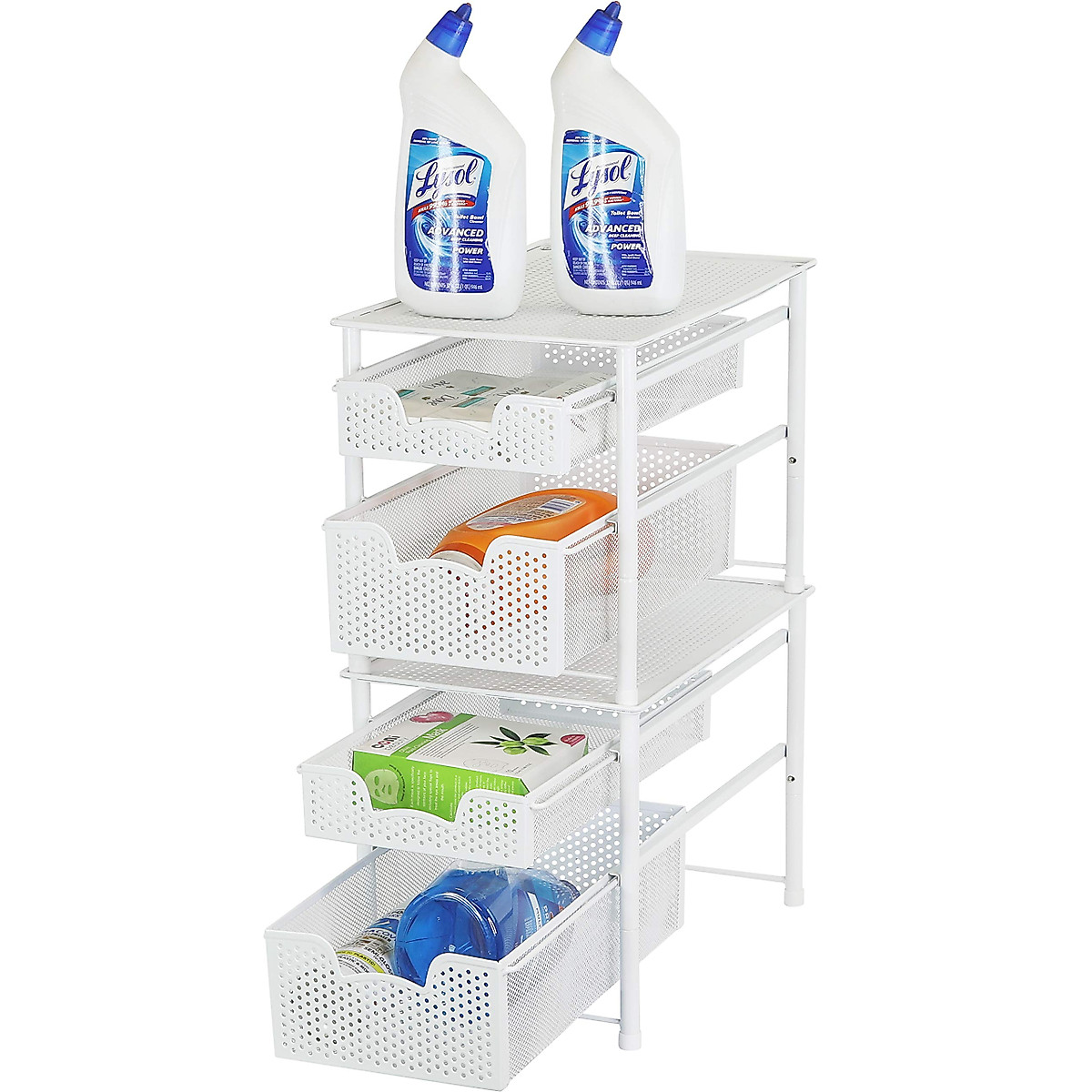 Simple Houseware Stackable 2 Tier Sliding Basket Organizer Drawer, White