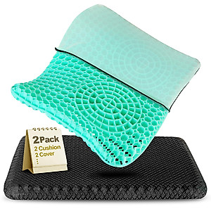 VELLE 2 Pack Gel Seat Cushion, Double Thick Honeycomb Seat Cushion for Long Sitting, Relief Sciatica Pain Cushion with Non-Slip Cover