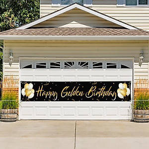 Labakita Large Happy Golden Birthday Banner, Golden Birthday Party Banner, 5th, 21st, 24th, 25th, 28th, 30th, 50th 60th Birthday Decorations Supplies