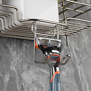 Linkidea Shower Caddy Shelf Hooks, Stainless Steel Hangers for Wall Mounted Shower Room Basket Attachment, Organize Loofah, Razor, Body Brush, Compatible with Gillette Fusion5 (Silver 4Pack)