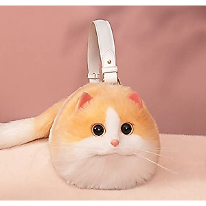 RJStylish Fashion Handmade Cutest Cat-like Plush Kitty Purse for Women Tote bag Shoulder bag Crossbody bag (Yellow N White Cat, Large)