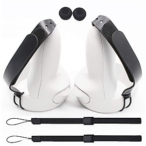 TNE Knuckle Straps with Wrist Straps & Thumbstick Covers for Oculus Quest 2 VR | Anti-Drop Hand Grip Accessories for Quest 2 Gaming Headset Touch Controller Handle (Black)