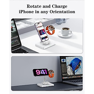 3 in 1 Wireless Charger for MagSafe, Foldable Charging Station for Multiple Apple Devices, Compatible with iPhone 15/14/13/12, Apple Watch, AirPods Pro/3/2 (Cable and Adapter Included) White