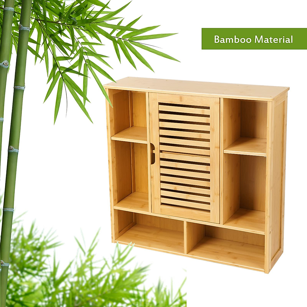 HYNAWIN Bamboo 2 Tier Bathroom Wall Cabinet with Adjustable Shelf, Double Door Cabinet for Bathroom, Living Room (Modern)