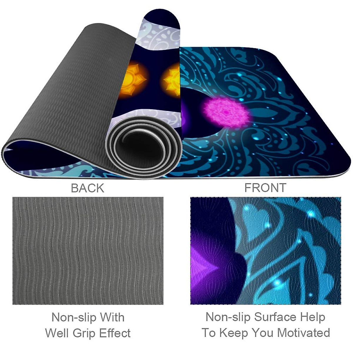 Siebzeh Fit Yoga Mat Chakra and Meditation Woman 6mm Eco Friendly Rubber Health&Fitness Slip-Resistant Mat for All Types of Exercise, Yoga, and Pilates (72" x 24" x 6mm Thick)