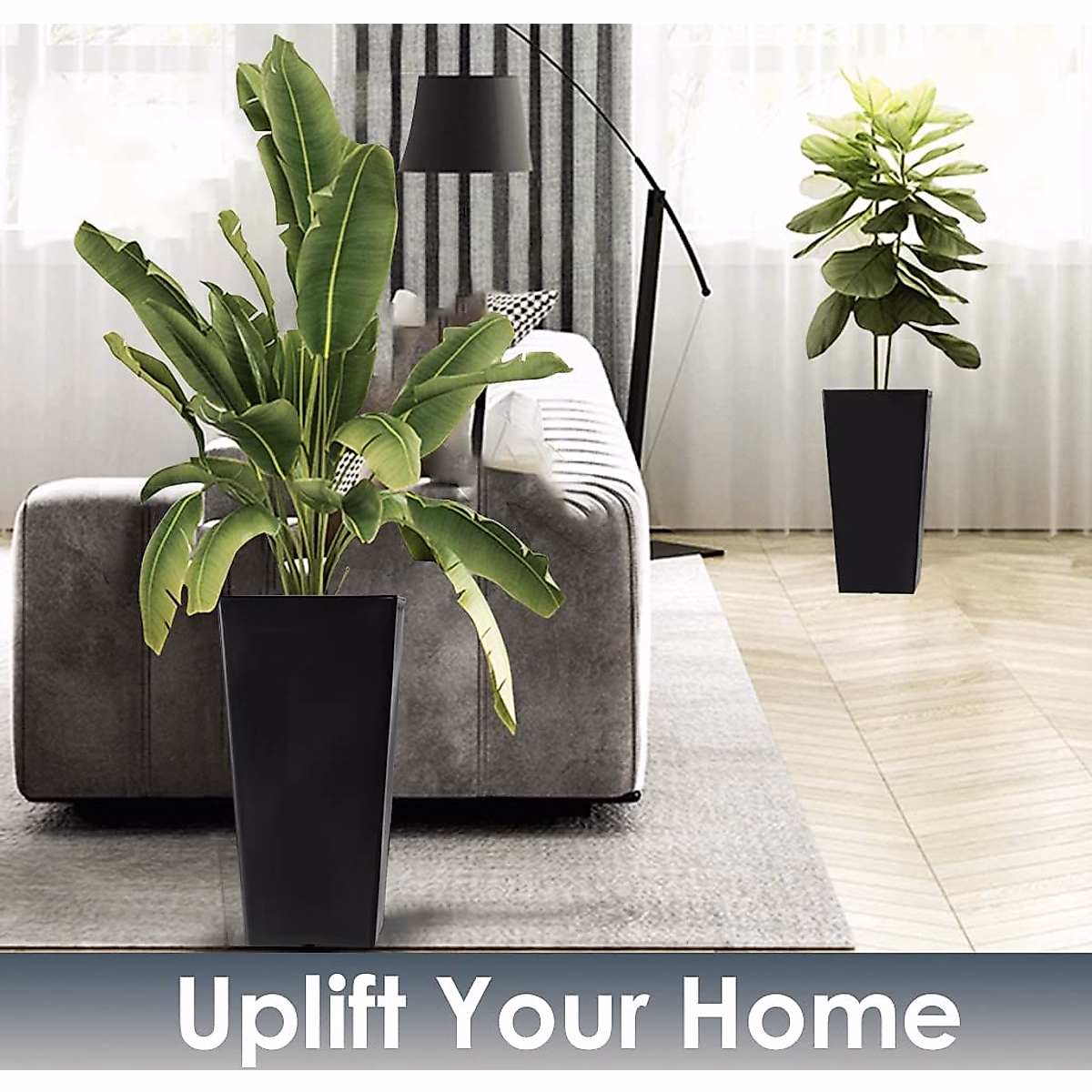 Shineloha 2 Pack Tall Planters + Baskets (Self Watering) (20" H) | Tall Planters for Outdoor & Indoor, Tall Front Porch Planters