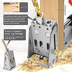 Pocket Hole Jig Kit, Stable Pocket Screw Jig, Precise 15° Pocket Hole Dowel Drill Guide Drill Jig for Angled Holes, Joint Angle Tool Carpentry Locator, Hole Screw Clamp System for Woodworking