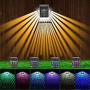 SEEKMORELY Solar Lights for Fence, 4 Pack Solar Wall Lights Outdoor with 2 Mode RGB/Warm White, Color Glow Lights Outdoor Solar, Waterproof Solar Decorative Lights for for Yard, Post, Garden, Patio