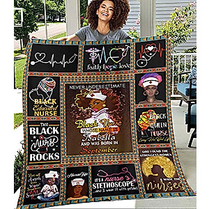 VTH GLOBAL Personalized Custom Name Proud Black Nurse Rock Matter Fleece Sherpa Throw Blanket Birthday Christmas Nursing Afro American African Africa Gifts for Registered Nurses Mom Wife Daughter
