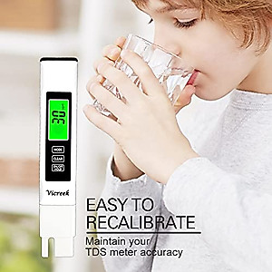 TDS Meter 3 in 1 - Professional Digital Water Tester, Temperature Meter & EC Meter - Accurate and Reliable PPM Meter with LCD Backlight, 0-9999 ppm, Prefect for Drinking Water, Hydroponics by Vicreek