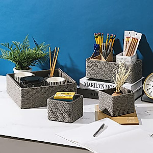 Sorbus Storage Baskets 4-Piece Set - Stackable Woven Basket Paper Rope Bin Boxes for Makeup, Office Supplies, Bedroom, Closet (Gray)