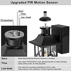 Outdoor Motion Sensor Porch Light with 2 GFCI Outlets, Dusk to Dawn Wall Light with 3 Lighting Modes for House, Waterproof Aluminum&Anti-Rust Exterior Light Fixture for Balcony/Garage