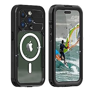 Nowvnvuy iPhone 14 Pro Max Waterproof Case with Screen Protector, Full Body Heavy Duty Protection Magnetic Case, Shockproof, Dustproof, Snowproof Case for iPhone 14 Pro Max 6.7 Inch (Black)