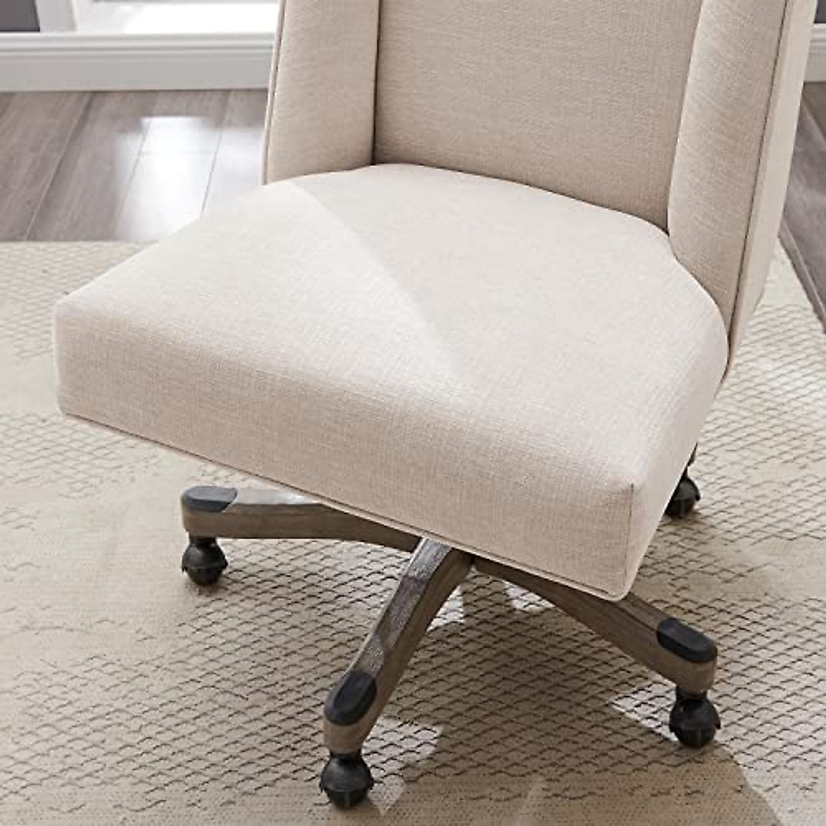 Linon Natural Linen Upholstered Swivel Wooden Base Clayton Office Chair