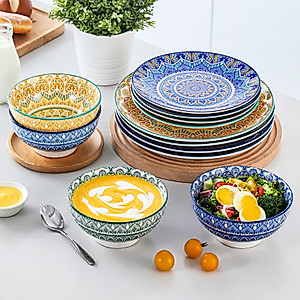 vancasso Mandala Dinnerware Sets 16 Pieces Porcelain Dinner Set for 4 Boho Plates and Bowls Dish Set with 10.5in Dinner Plates, 8in Dessert Plates, 6in Bowls and 13oz Mugs