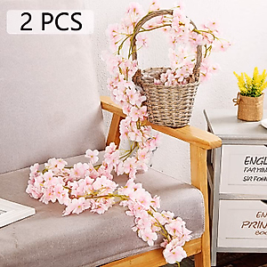 2pcs 11.8ft Artificial Cherry Blossom Flower Vines Fake Flower Garland Outdoors Hanging Silk Flowers Vines for Home Decor Pink Room Decor Wedding Party Japanese Kawaii Decor