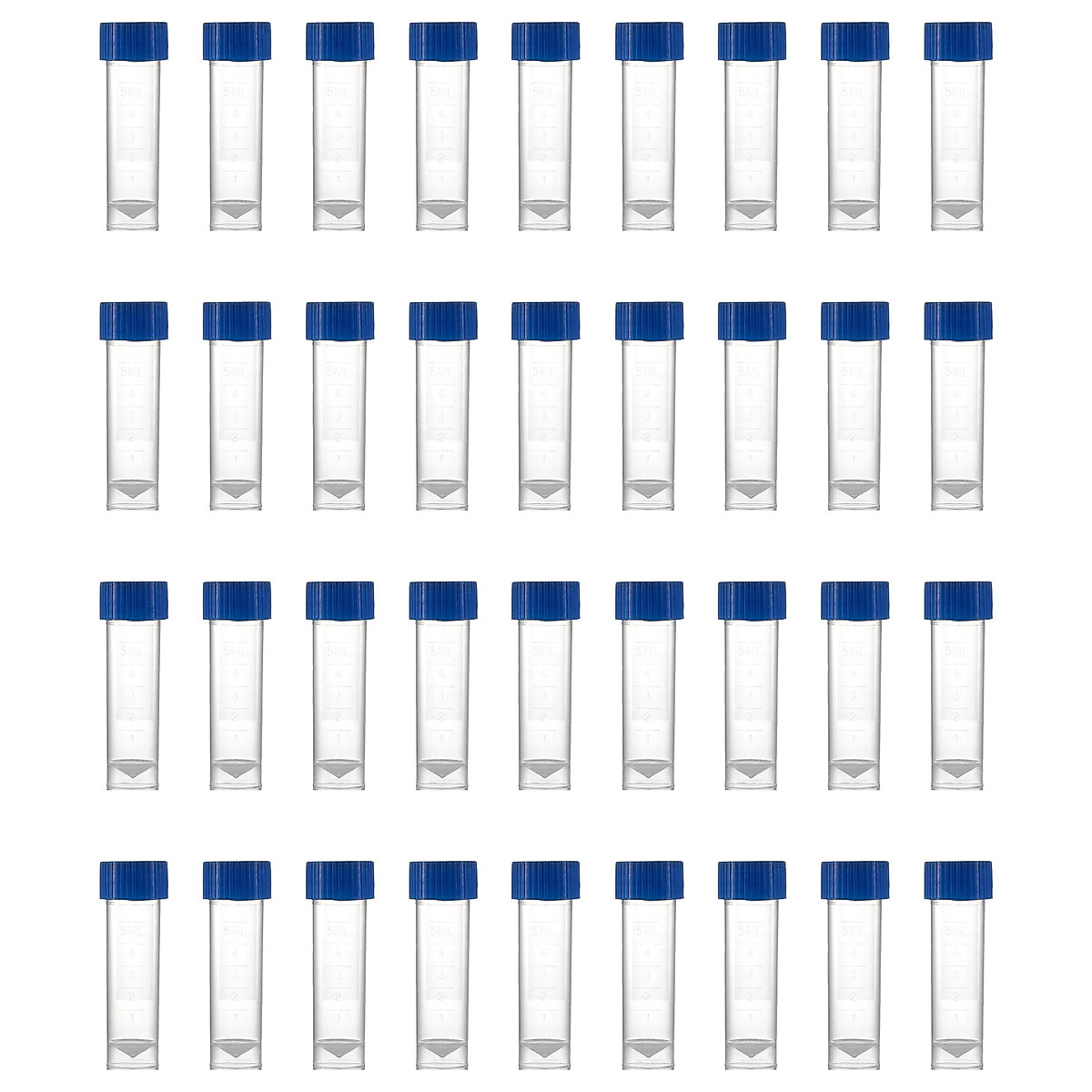 Eowpower 36Pcs 5ml Blue Cryo Tubes, Plastic Graduated Small Vials with Screw Caps Sample Tubes, with Silica Gel Gasket, DNAse/RNAse Free