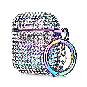 Case for Airpods 2/1, Filoto Bling Crystal PC AirPod 1st/2nd Generation Case Cover for Women Girls, Cute Air Pod Hard Protective Accessories with Lobster Clasp Keychain for Apple Airpods (Colorful)