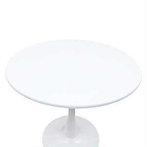 Gbonklong Mid-Century White Round Top Dining Table, 2-4 People with MDF Top and Pedestal Base, End Leisure Coffee Office Living Room Table