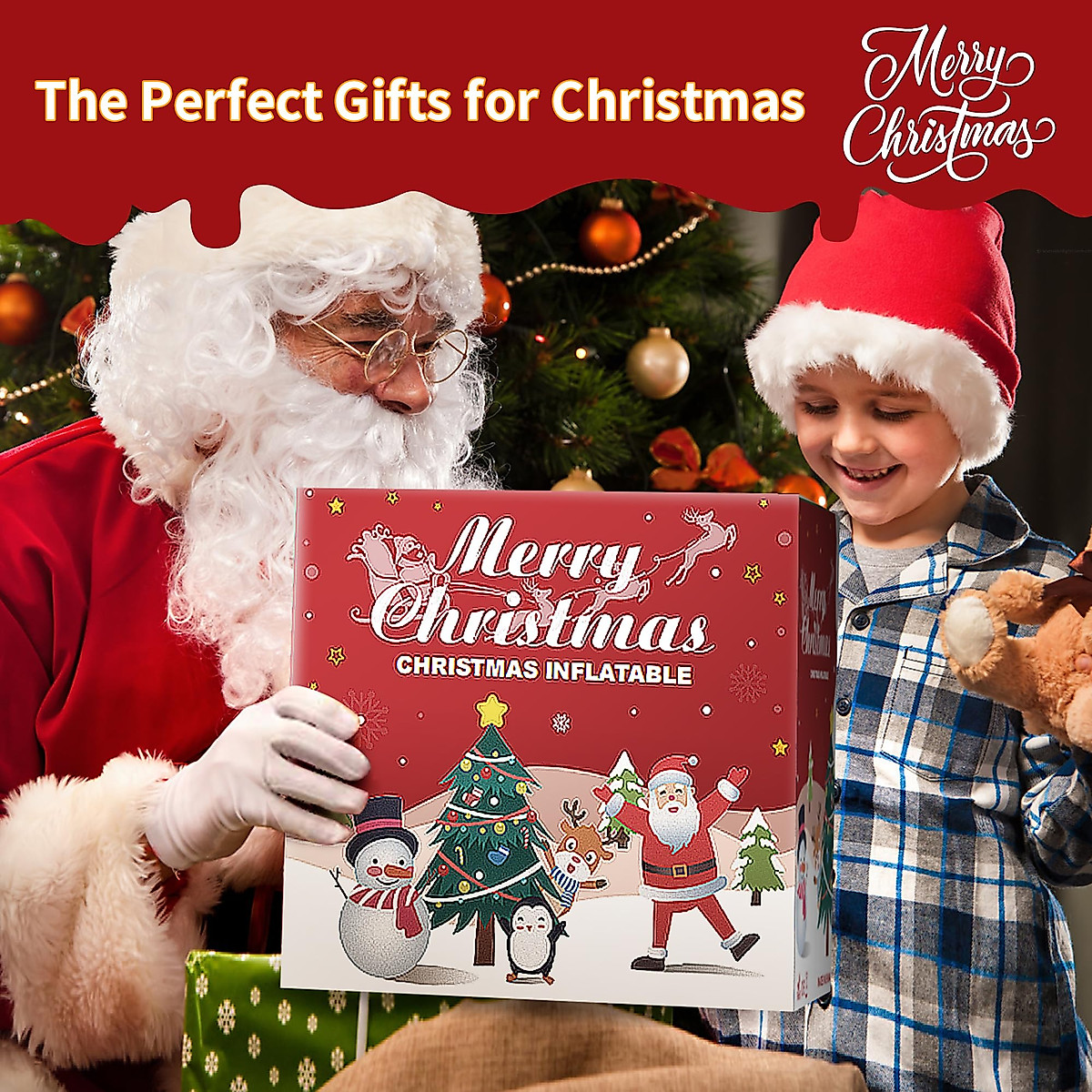 6FT Christmas Inflatables Santa Claus with Welcome Sign and Tree, Outdoor Christmas Holiday Decorations Clearance Blow Up Santa with Built-in 4 LED Lights for Home Party Yard Lawn, Housen Solutions