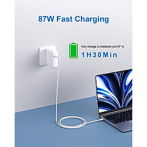 Mac Book Pro Charger - 87W USB C Power Adapter Compatible with 13/14/15 Inch After 2016, for Mac Book Air After 2018, Works 70W 67W 61W 30W 29W, Include Charge Cable（6.6Ft）