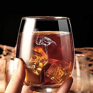 Flamingo Silhouette Crystal Stemless Wine Glass Etched Funny Wine Glasses, Great Gift for Woman Or Men, Birthday, Retirement And Mother's Day 17oz