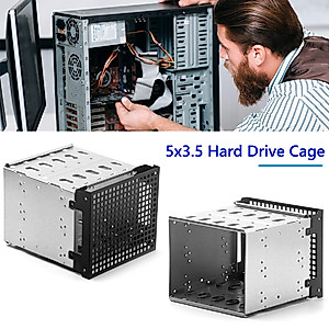 Abledance Storage Expansion Hard Drive Cage DIY Hard Drive Disk Cage Rack 5.25 Inch to 5X 3.5Inch Bracket with 12cm Fan, Silver (500239571)