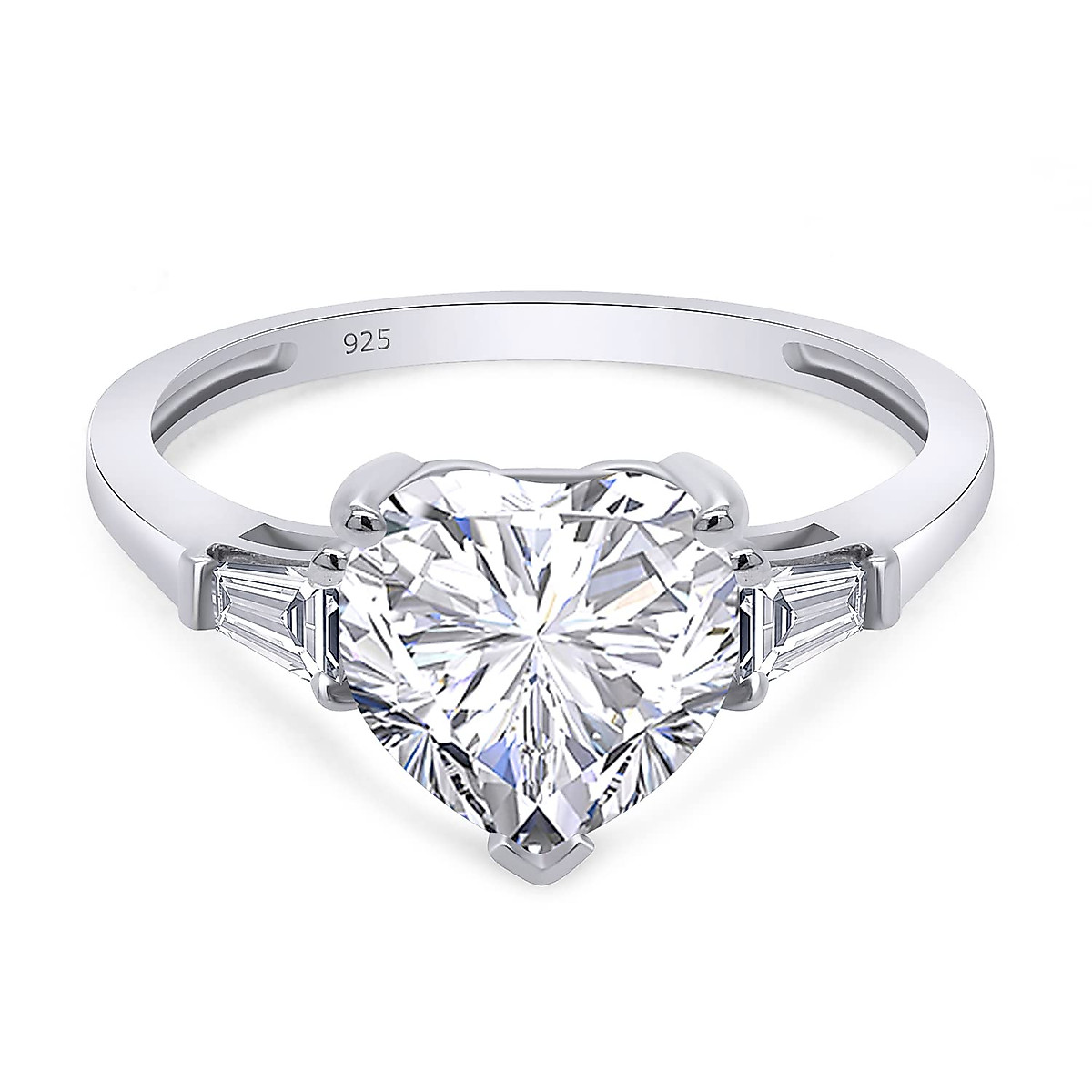 SAVEARTH DIAMONDS 2 Carat 8MM Heart & Tapered Baguette Cut Lab Created Moissanite Diamond Promise Engagement Ring In 14K White Gold Over Sterling Silver Jewelry For Women (VVS1 Clarity)-8