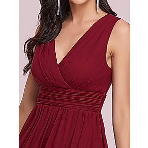 Ever-Pretty Womens V Neck A-line Knee-Length Chiffon Evening Dress Wedding Guest Dress Burgundy US6
