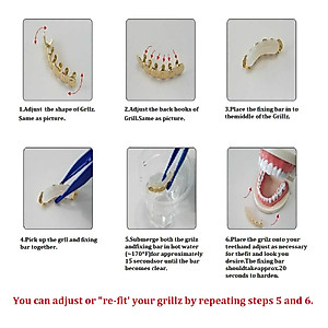 Psivika Gold Shiny Plated Hip Hop Teeth Grillz Caps Iced Out CZ Top and Bottom Vampire Fangs Grillz for Your Teeth for Men and Women (Silver)