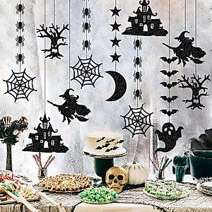 Halloween Black Creepy Vintage Party Decorations - 12Pcs Hanging Streamers Garland,Bat Witch Spider Swirl Ceiling Outdoor Indoor Wall Decor Party Props,Porch Room Scary Supplies Hugtmr