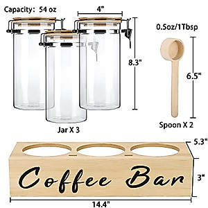 Liengoron 3PCS Glass Coffee Containers with Shelf 3x54oz Glass Coffee Bean Storage Container with Airtight Locking Clamp Lid Spoons Coffee Canister Set Jars for Kitchen Food Storage Coffee Tea Sugar